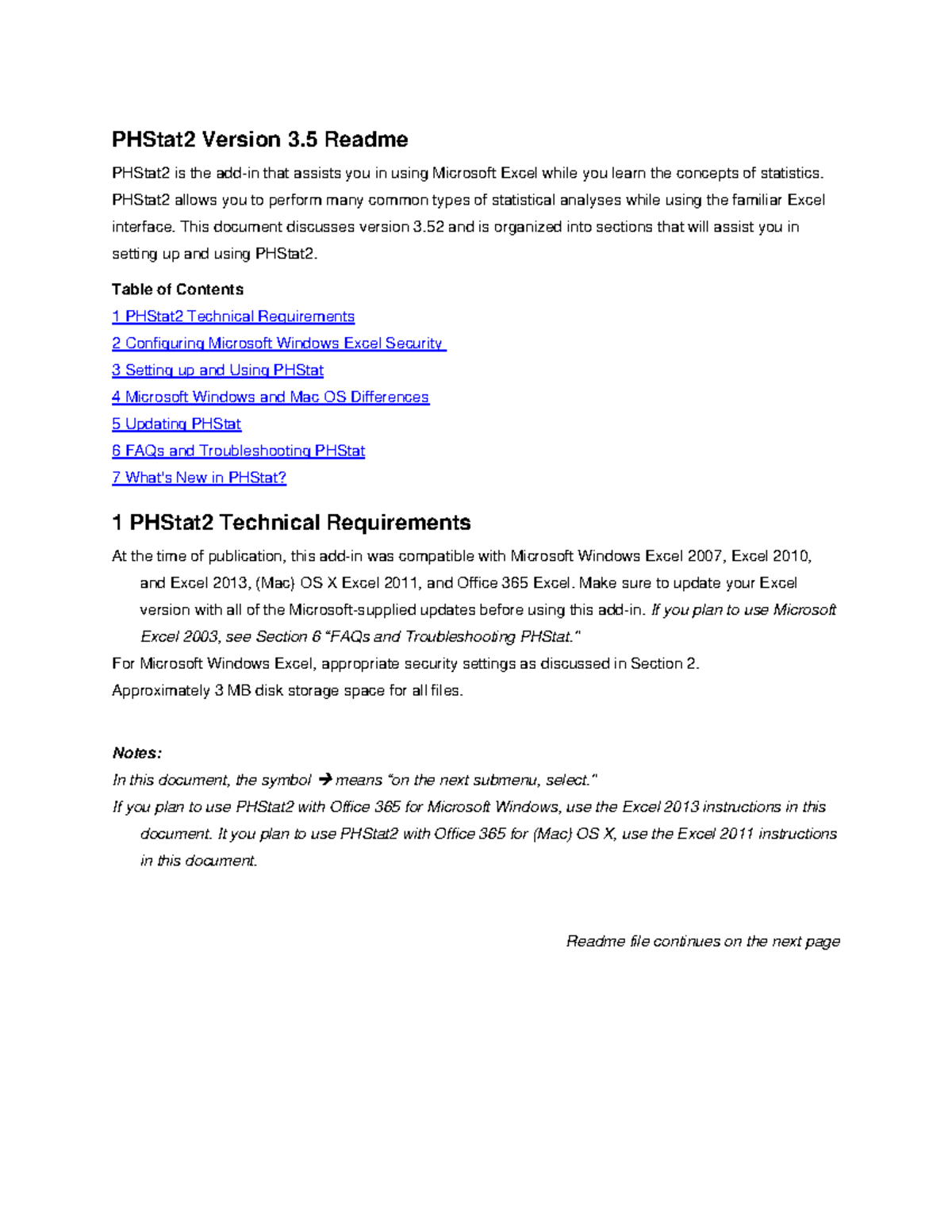 PHStat2 v3.52 Readme: Setup & Usage Guide for Statistics Analysis - Studocu