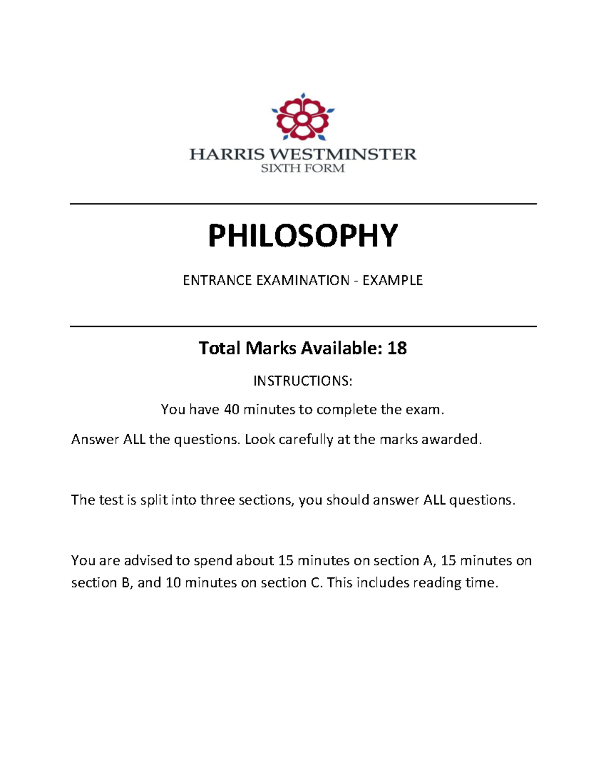 Philosophy Entrance Exam Example 2025: Sample Questions & Answers - Studocu