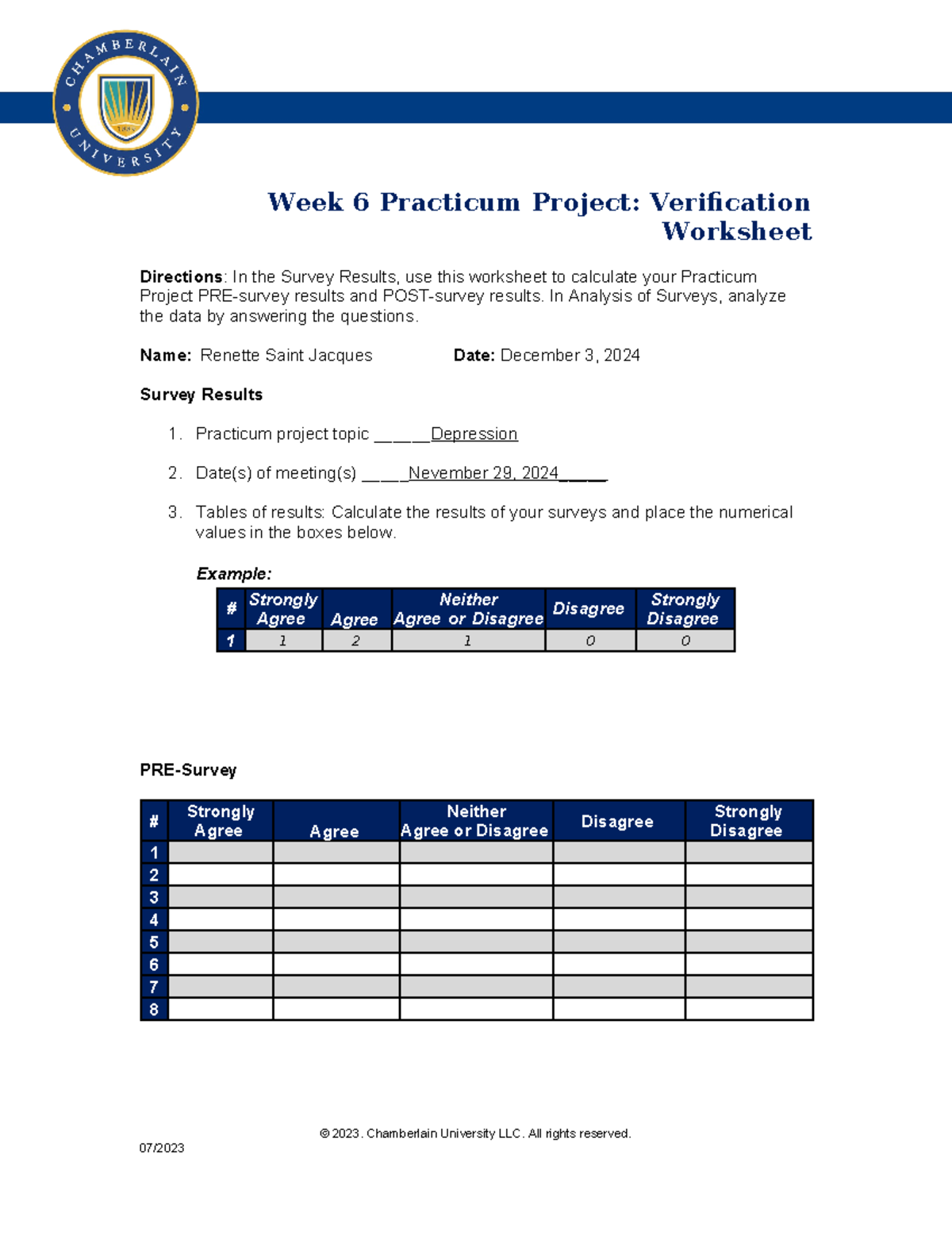 Week 6 NR436 Practicum Project Verification Worksheet Guide - Studocu