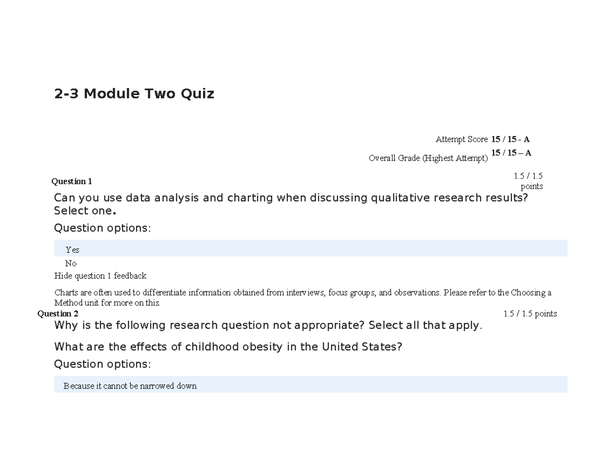 Module Two Quiz (2-3): Data Analysis & Research Questions Insights ...