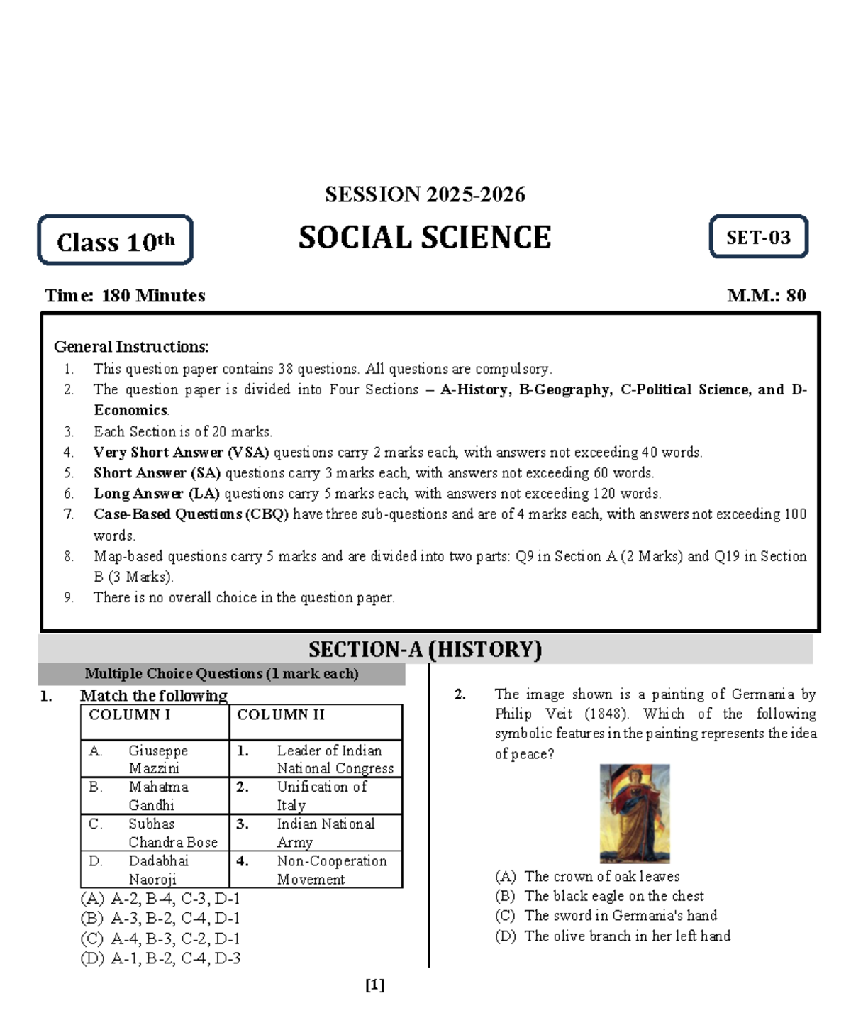 Social Science Class 10 Sample Question Paper Set 3 - Studocu