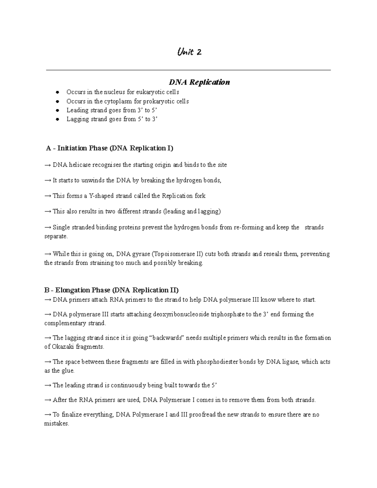 Bio 101 Exam 2 Study Guide: DNA Replication & Transcription - Studocu