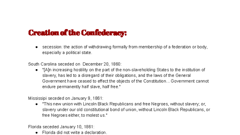 Secession Guided Notes: Creation of the Confederacy and Key Events ...