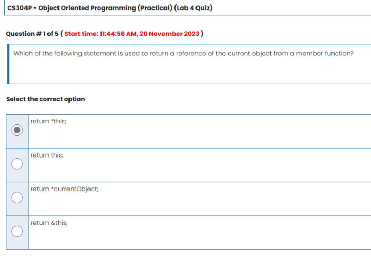 CS304P Quiz 4 - Copy - best - Object Oriented Programming (Practical) - Studocu