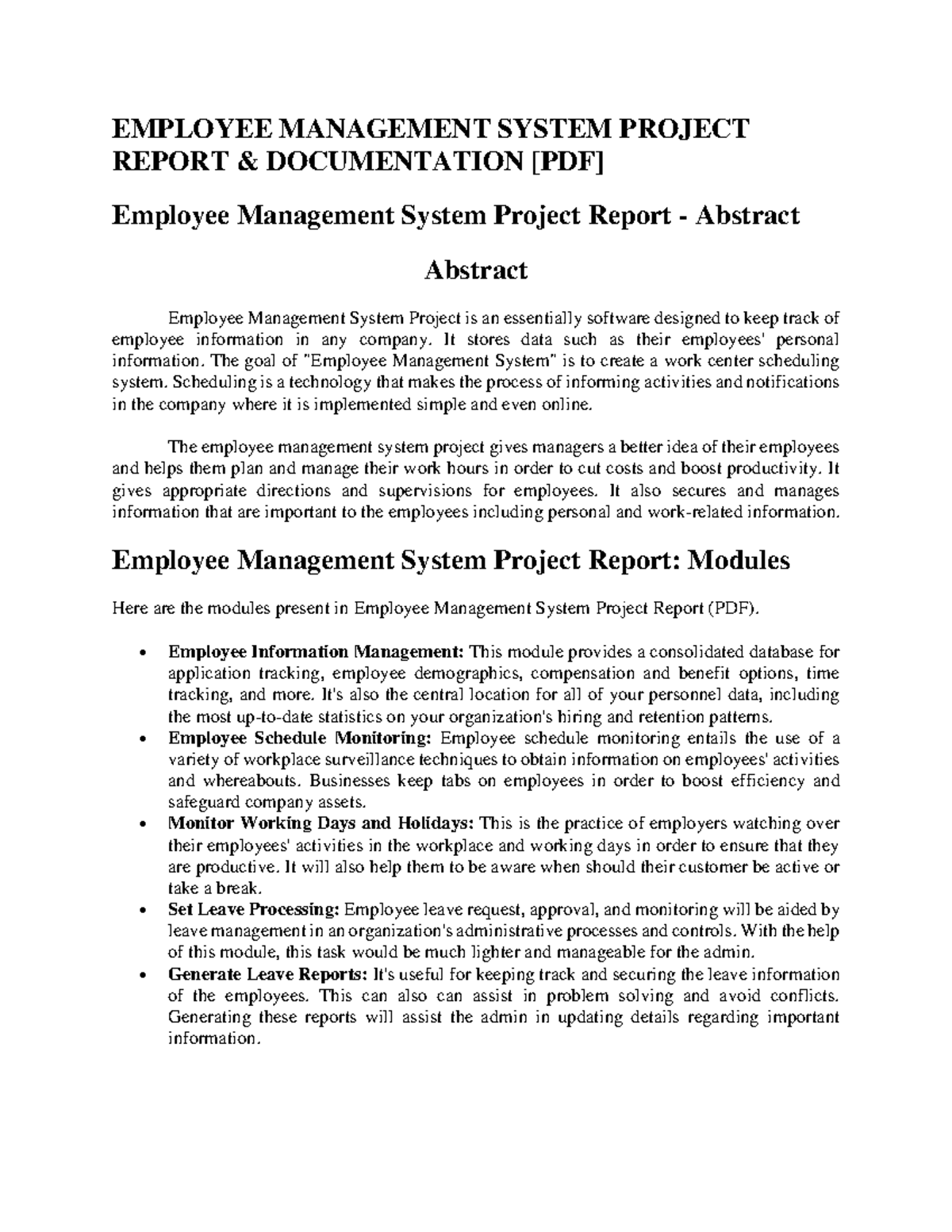 Employee Management System Project Report: Comprehensive Overview - Studocu