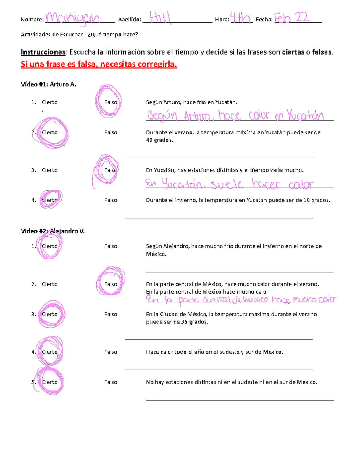 Actividad de Escuchar: ¿Qué Tiempo Hace? - Corrección de Frases - Studocu