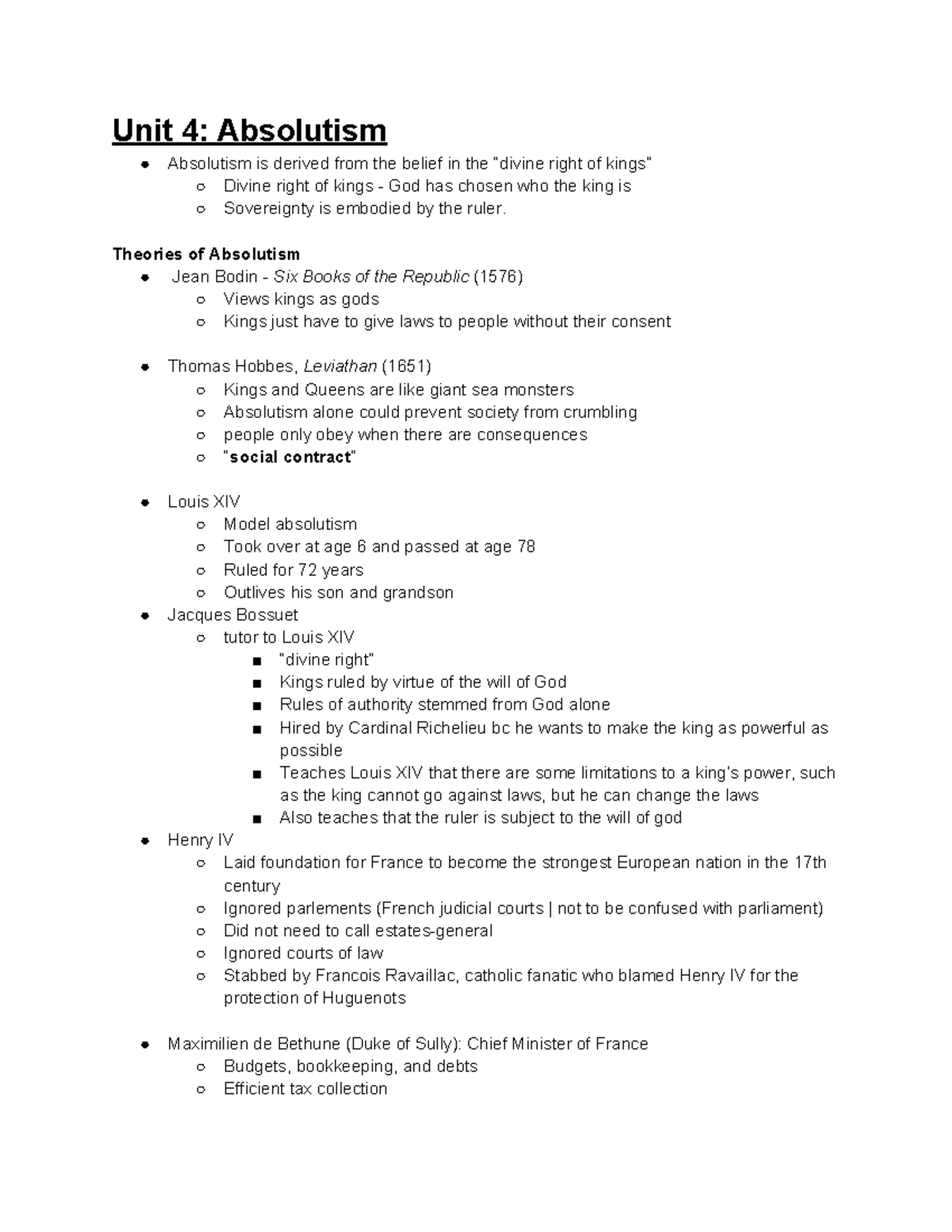 AP Euros Notes 1-3 - Unit 4: Absolutism Absolutism is derived from the ...