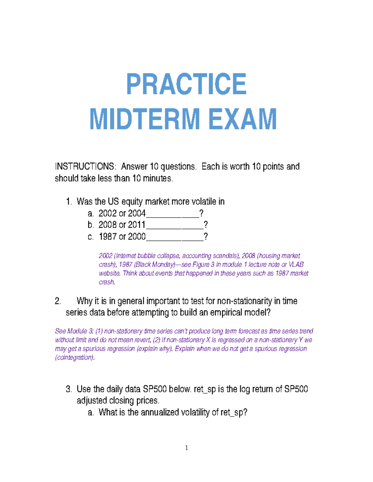 Midterm practice test 2021 - PRACTICE MIDTERM EXAM INSTRUCTIONS: Answer ...