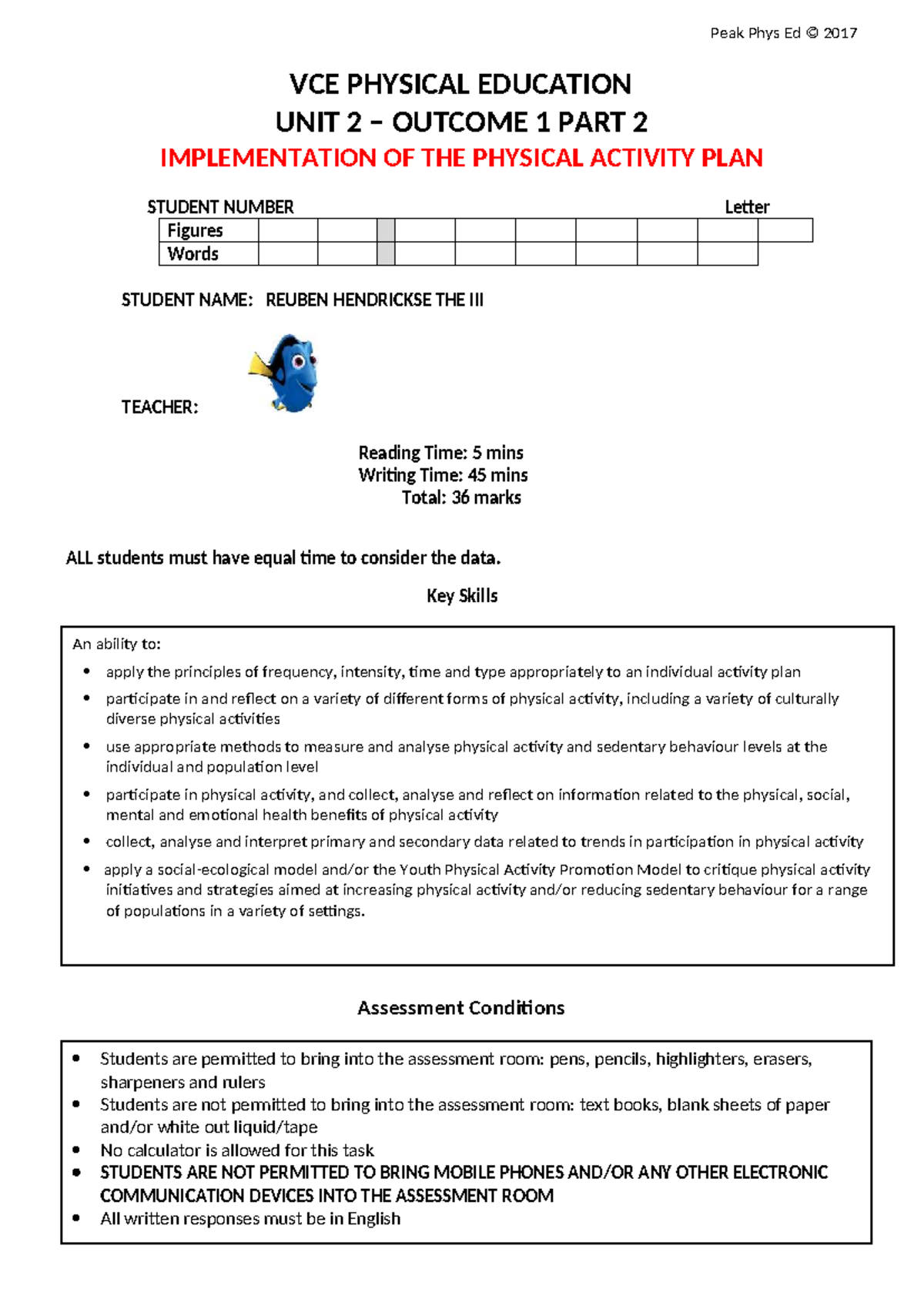 VCE PE 2017 Unit 2 Outcome 1: Implementing the Physical Activity Plan ...