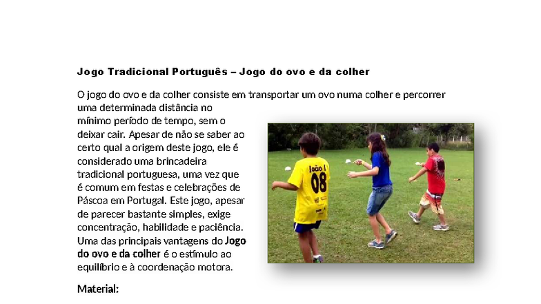 Jogos Tradicionais: Jogo do Ovo e da Colher - 11A2 - Studocu