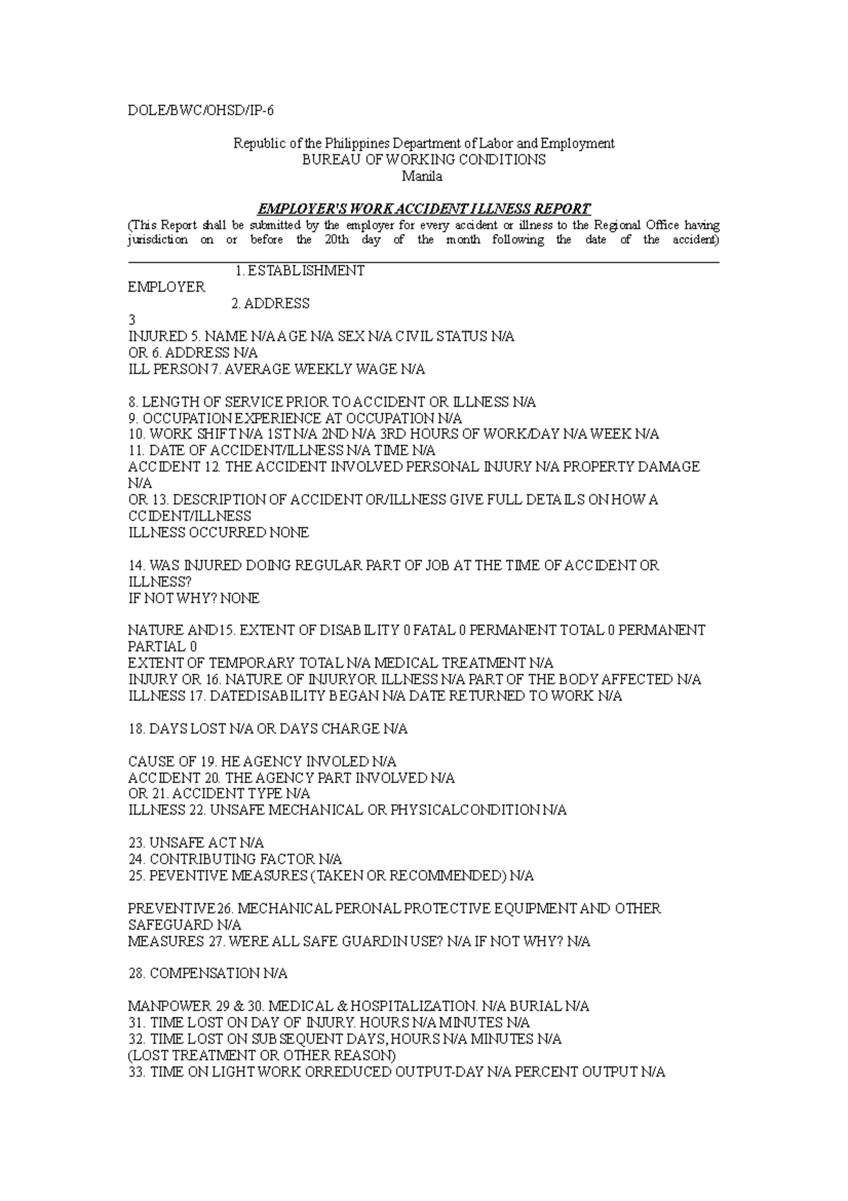 WAIR Sample 1 - WAIR - DOLE/BWC/OHSD/IP- Republic of the Philippines ...