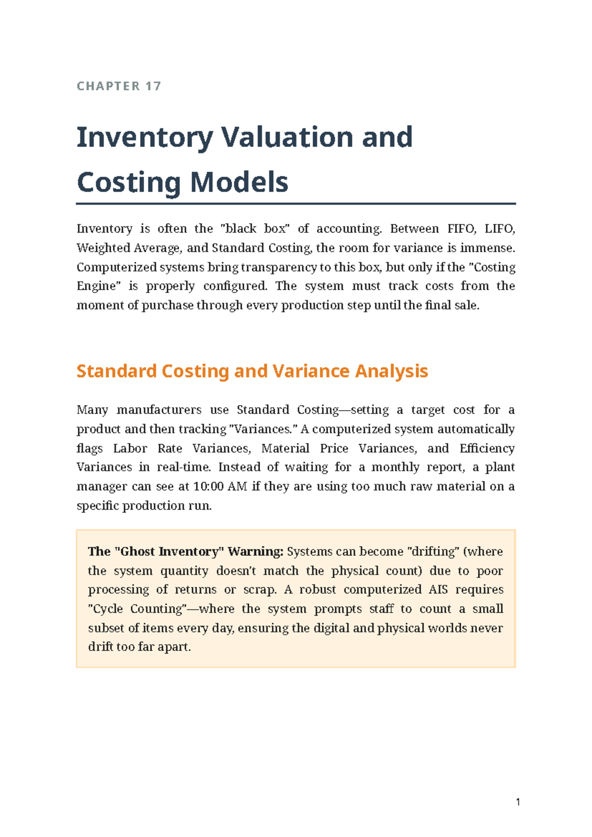 CHAPTER 17: Inventory Valuation & Costing Models Analysis - Studocu