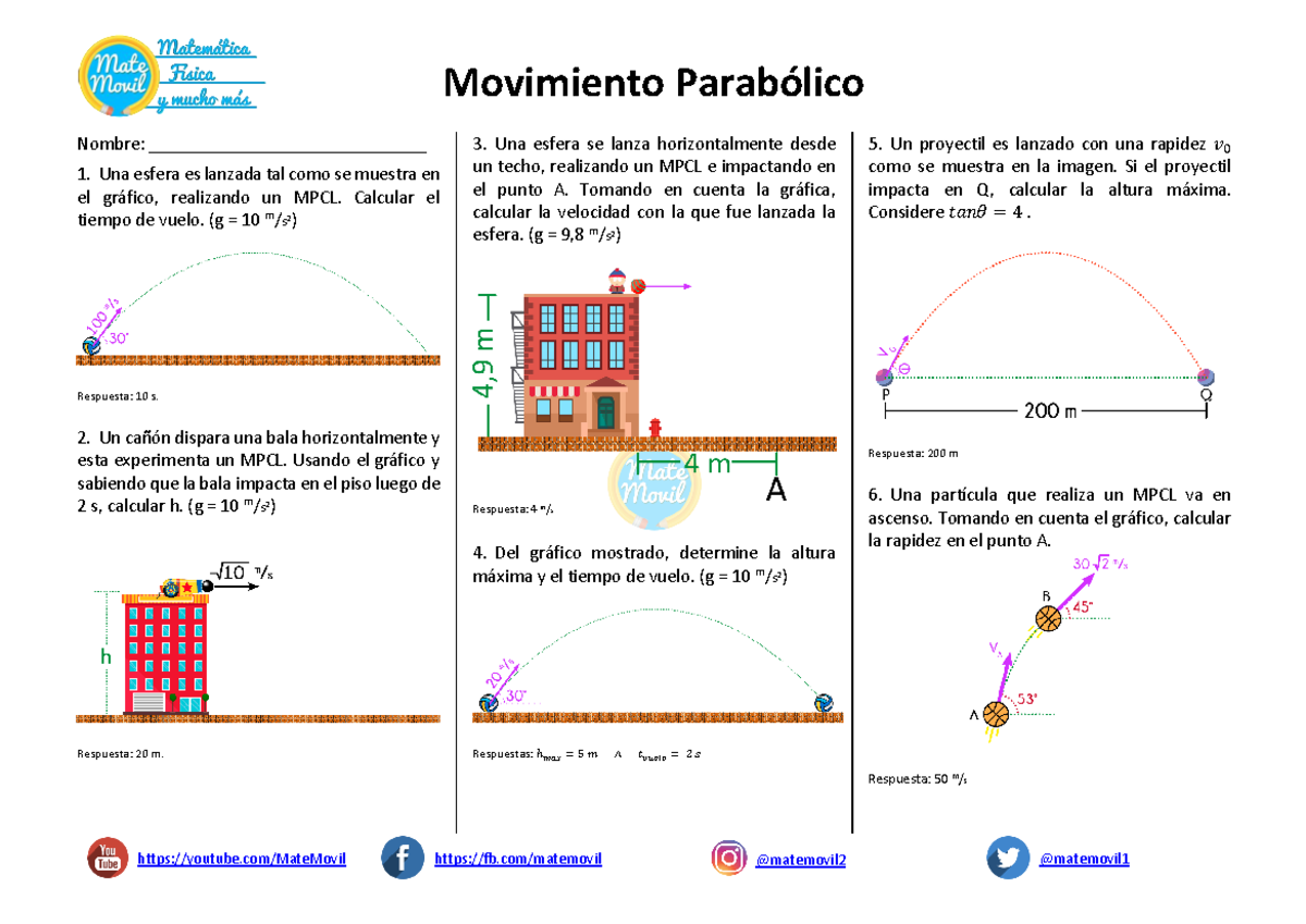 Movimiento Parabolico Ejercicios Propuestos PDF - Movimiento Parabólico youtube/MateMovil - Studocu