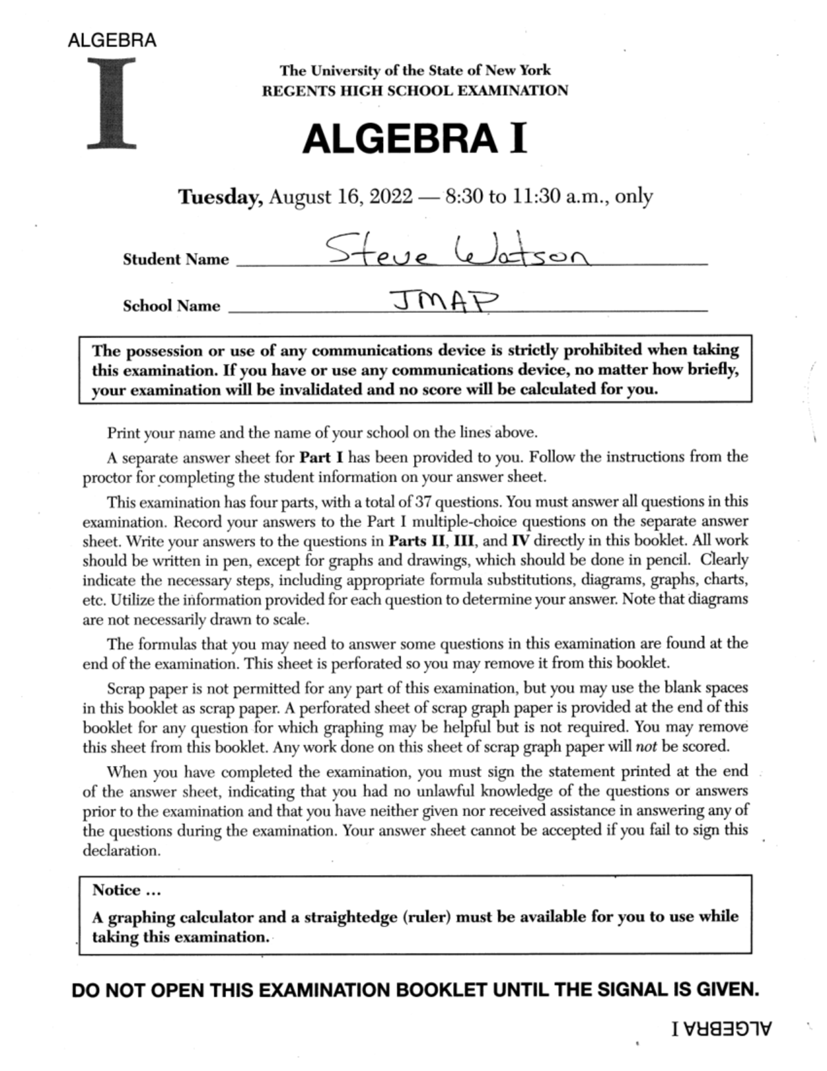 ALGEBRA I REGENTS EXAMINATION - AUGUST 2022 REVIEW GUIDE - Studocu