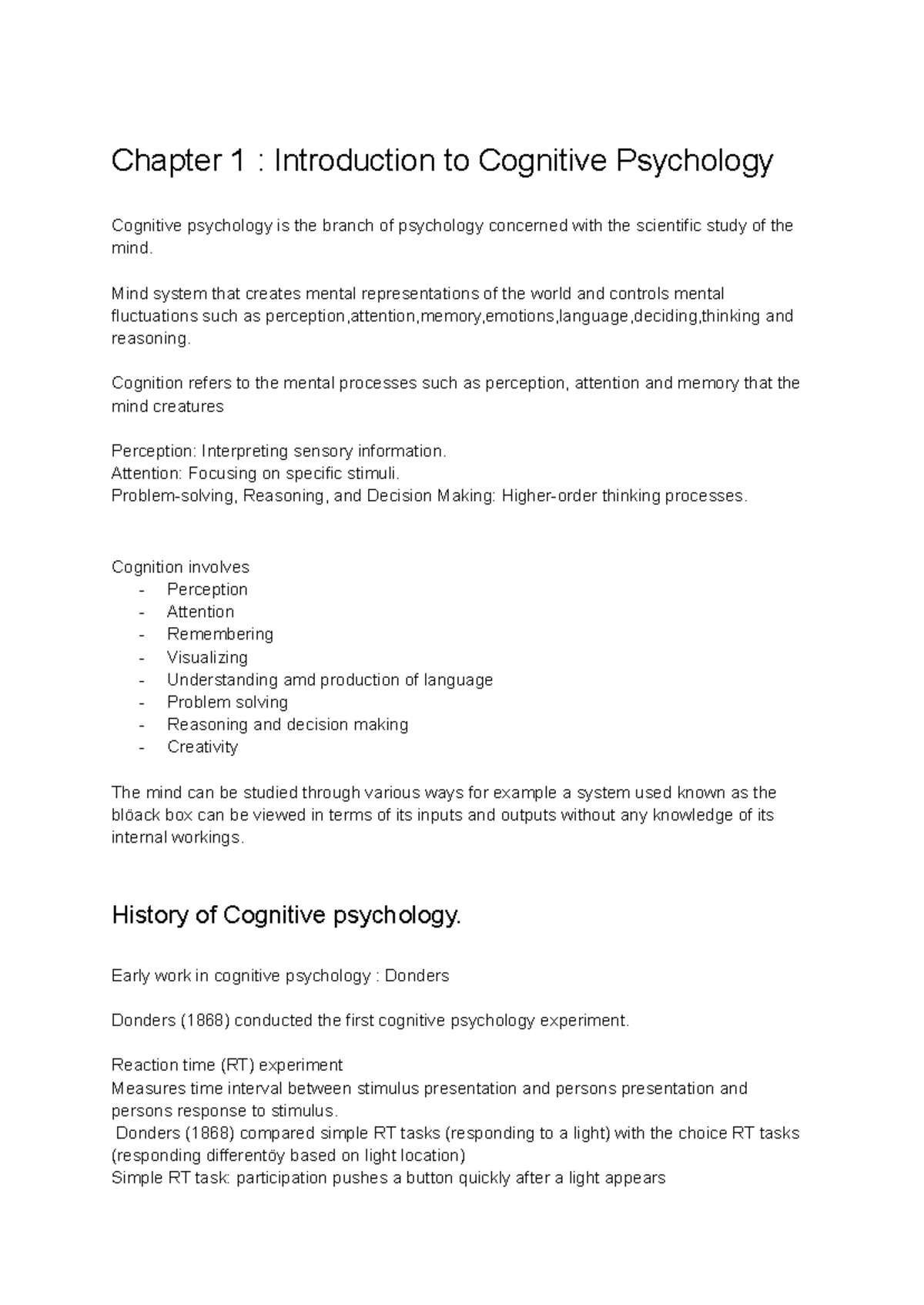 Cognitive Psychology 101: Chapter 1 - Introduction to Cognition - Studocu