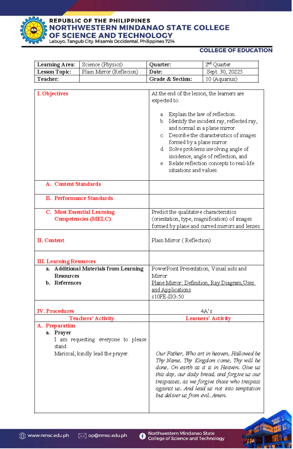Science (Physics) Lesson: Understanding Plane Mirrors & Reflection - Studocu
