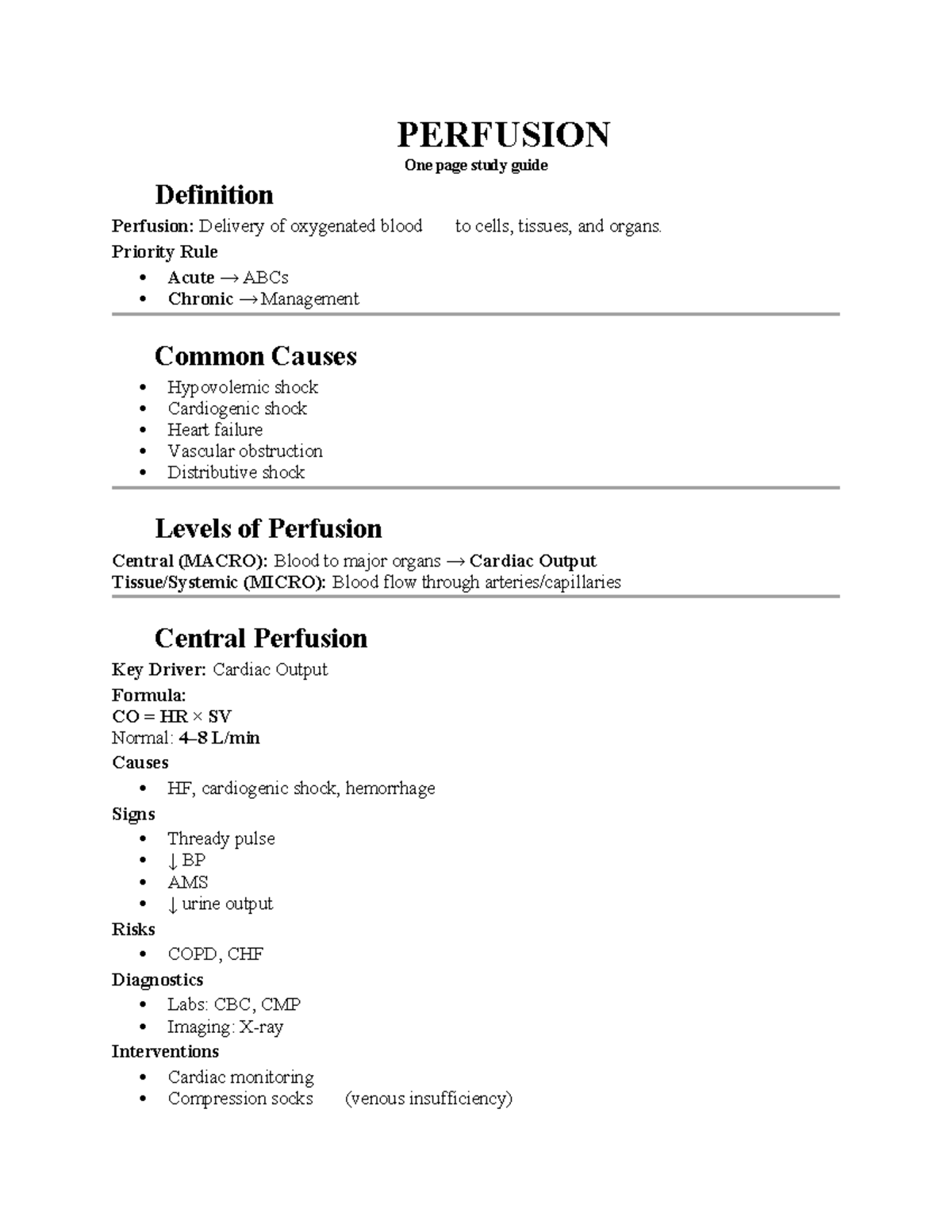PERFUSION Module 1 Study Guide: Key Concepts & Interventions - Studocu