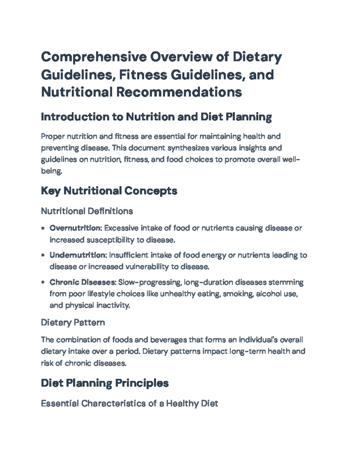 Comprehensive Overview of Nutrition, Fitness, and Dietary Guidelines ...