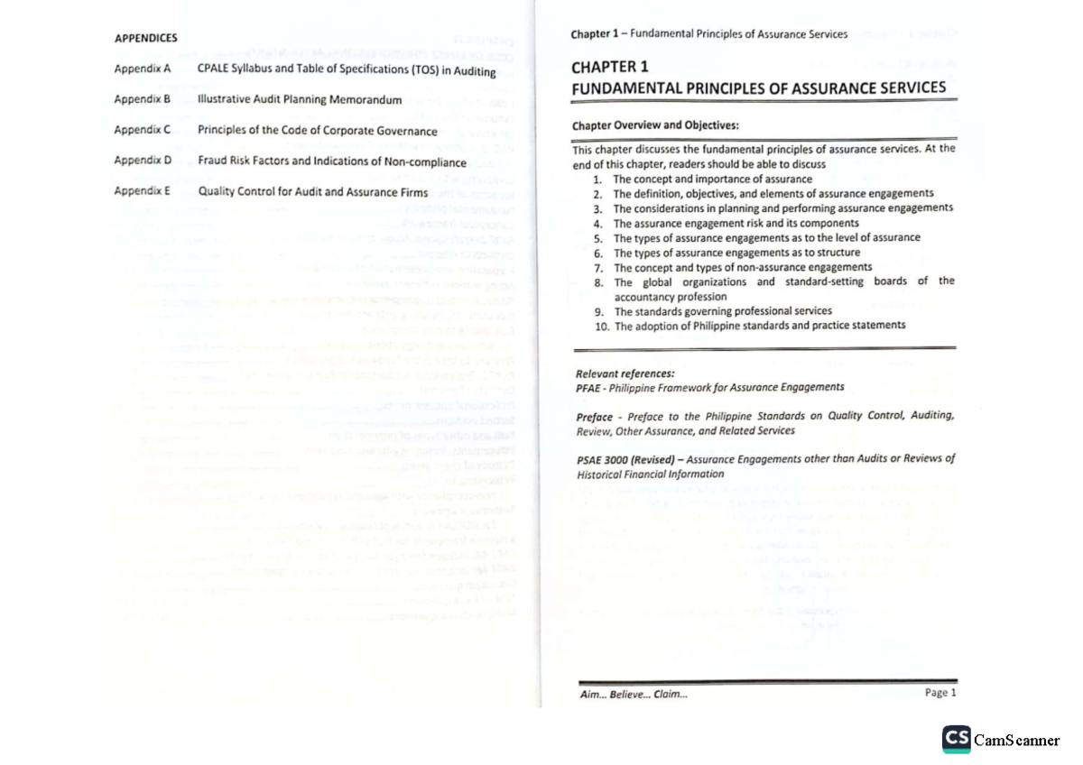 CS Chapter 1: Fundamental Principles of Assurance Services and Appendices - Studocu