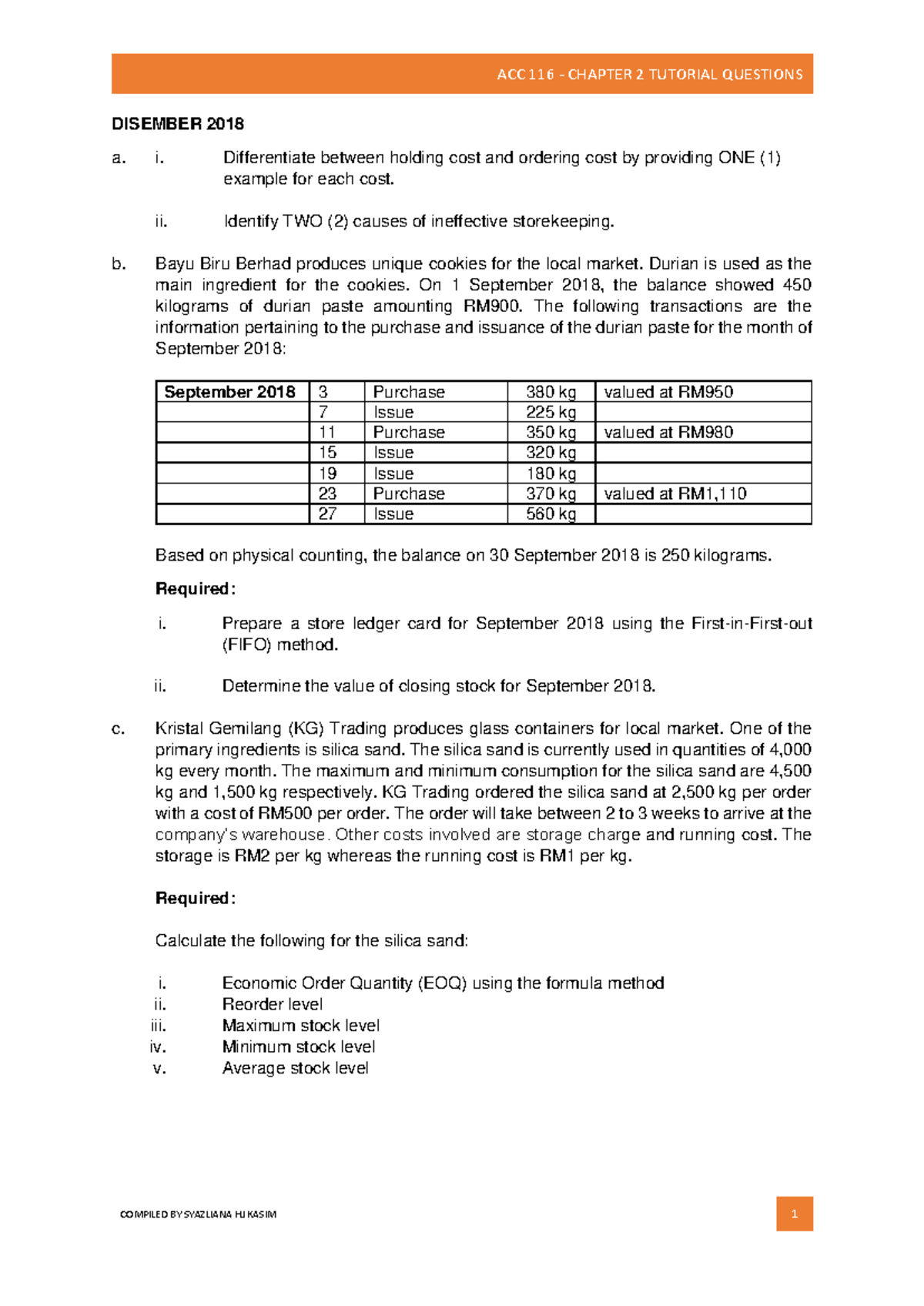 ACC 116 CHAPTER 2 TUTORIAL QUESTIONS - DECEMBER 2018 - Studocu