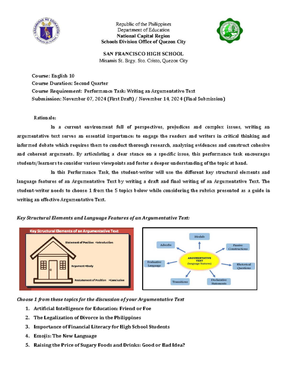 PETA Argumentative Essay English - Republic of the Philippines ...