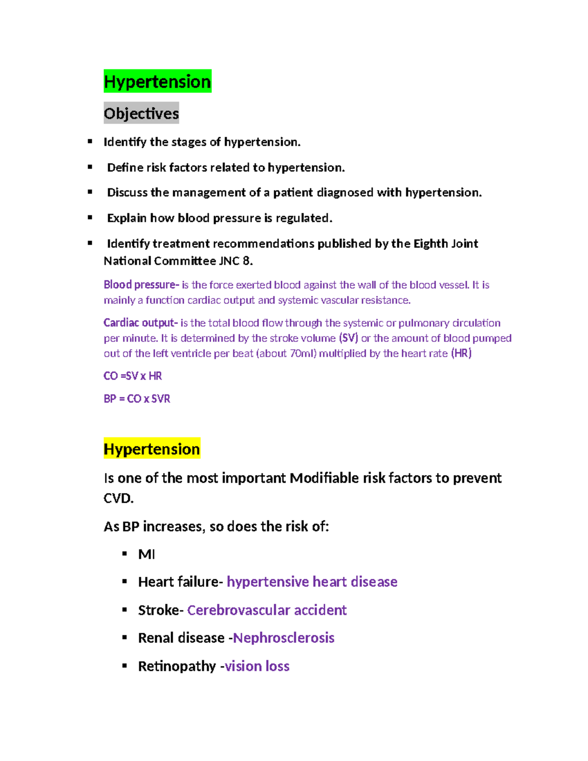 Hypertension Study Guide: Key Concepts and Management Strategies - Studocu