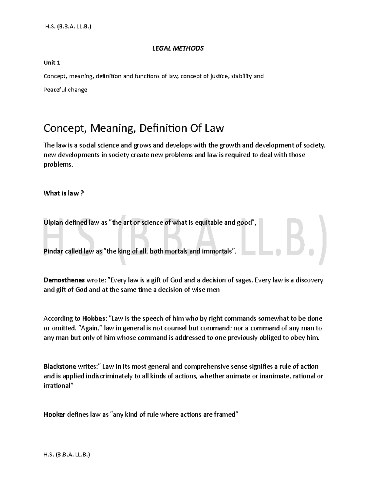 Legal Methods UNIT 1 - LEGAL METHODS Unit 1 Concept, meaning ...