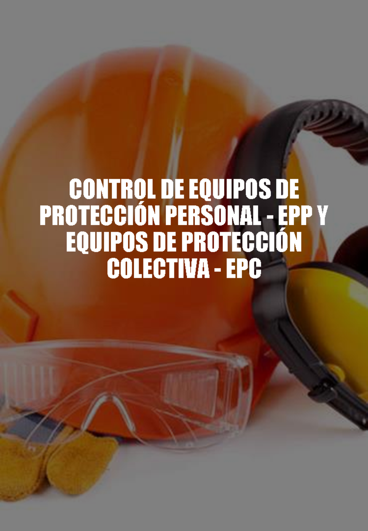 Control DE Equipos DE Protección Personal - EPP - CONTROL DE EQUIPOS DE ...