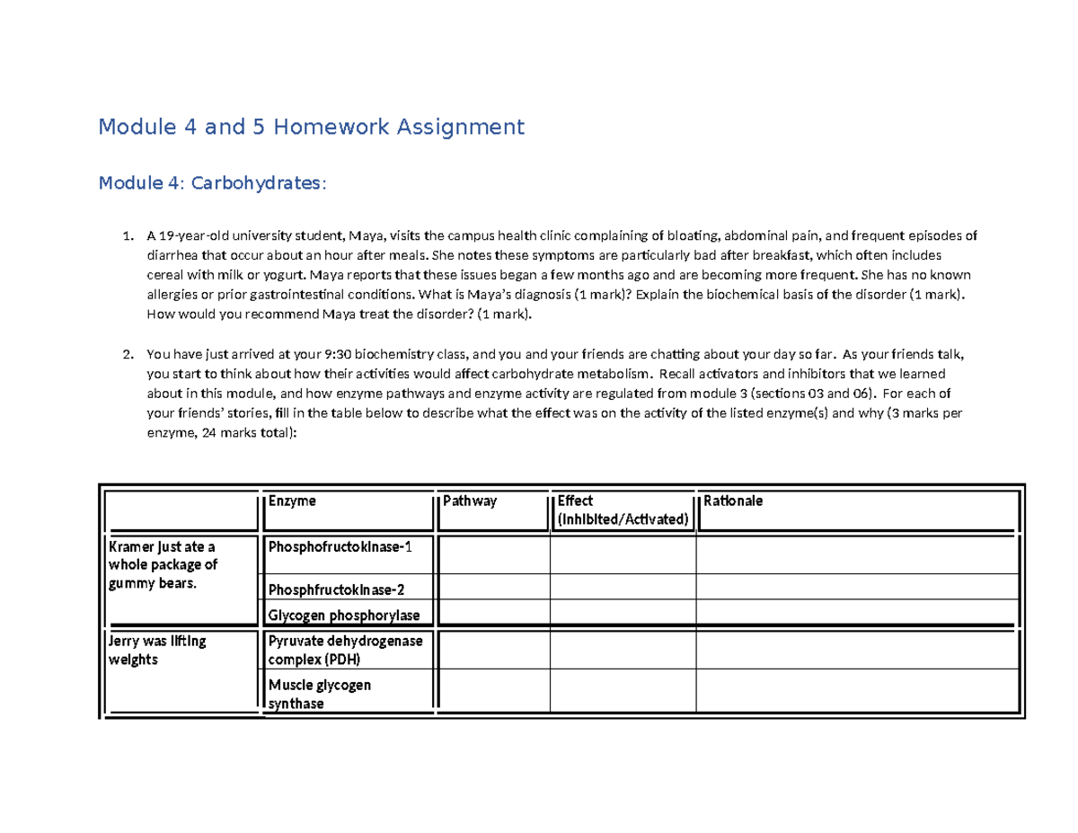 BCHM 270 NS25 Module 4 & 5 Homework: Carbohydrates & Lipids Analysis ...