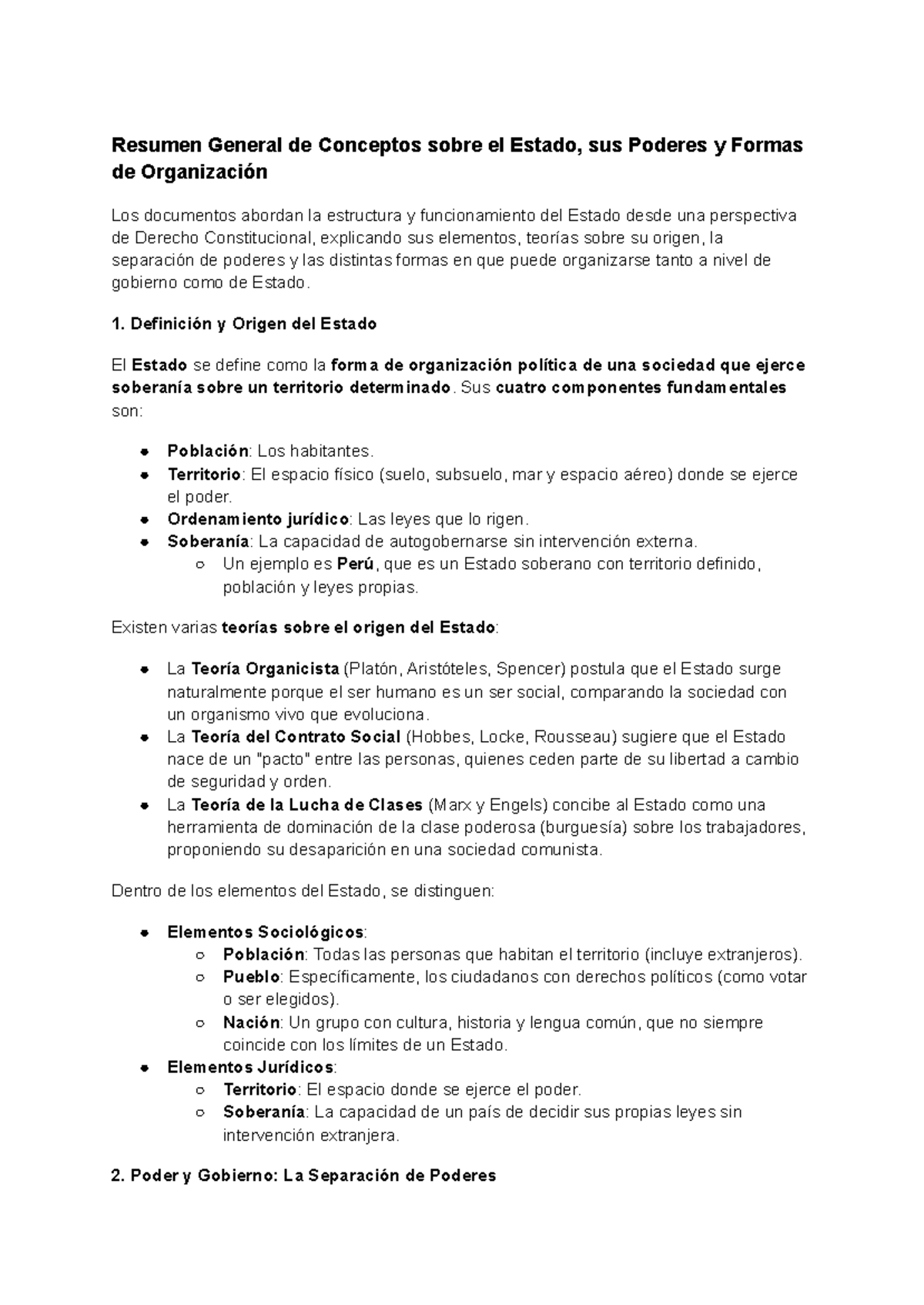 Resumen General sobre el Estado y sus Poderes - Derecho Constitucional - Studocu