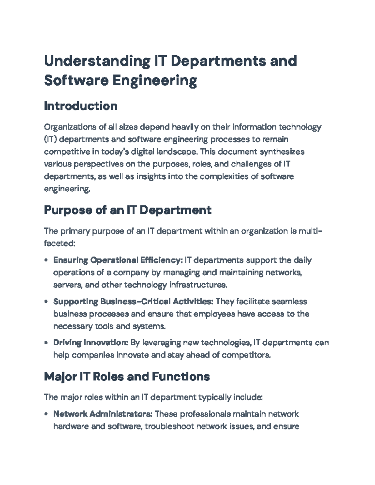 Understanding IT Departments and Software Engineering Challenges ...