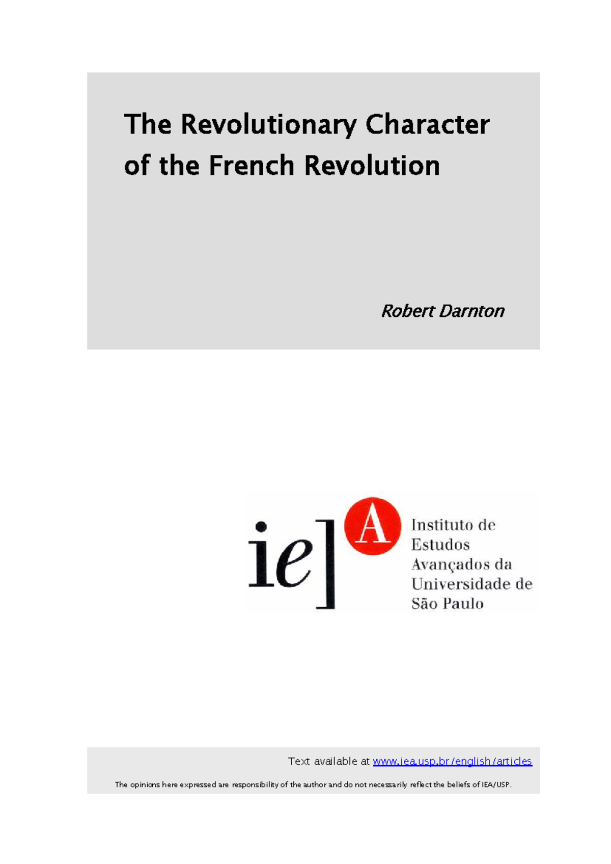 The Revolutionary Character of the French Revolution: An Analysis - Studocu