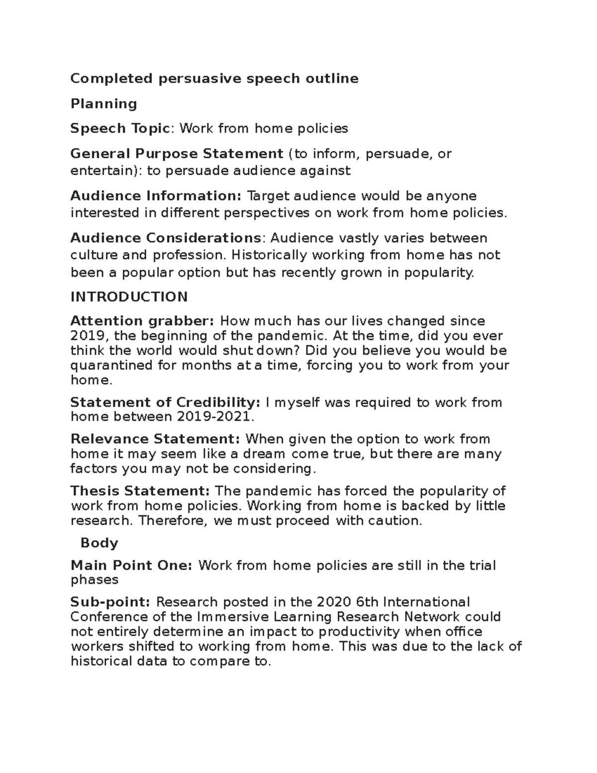 COM-213 7-2 Project 2 Persuasive Outline - Completed persuasive speech ...