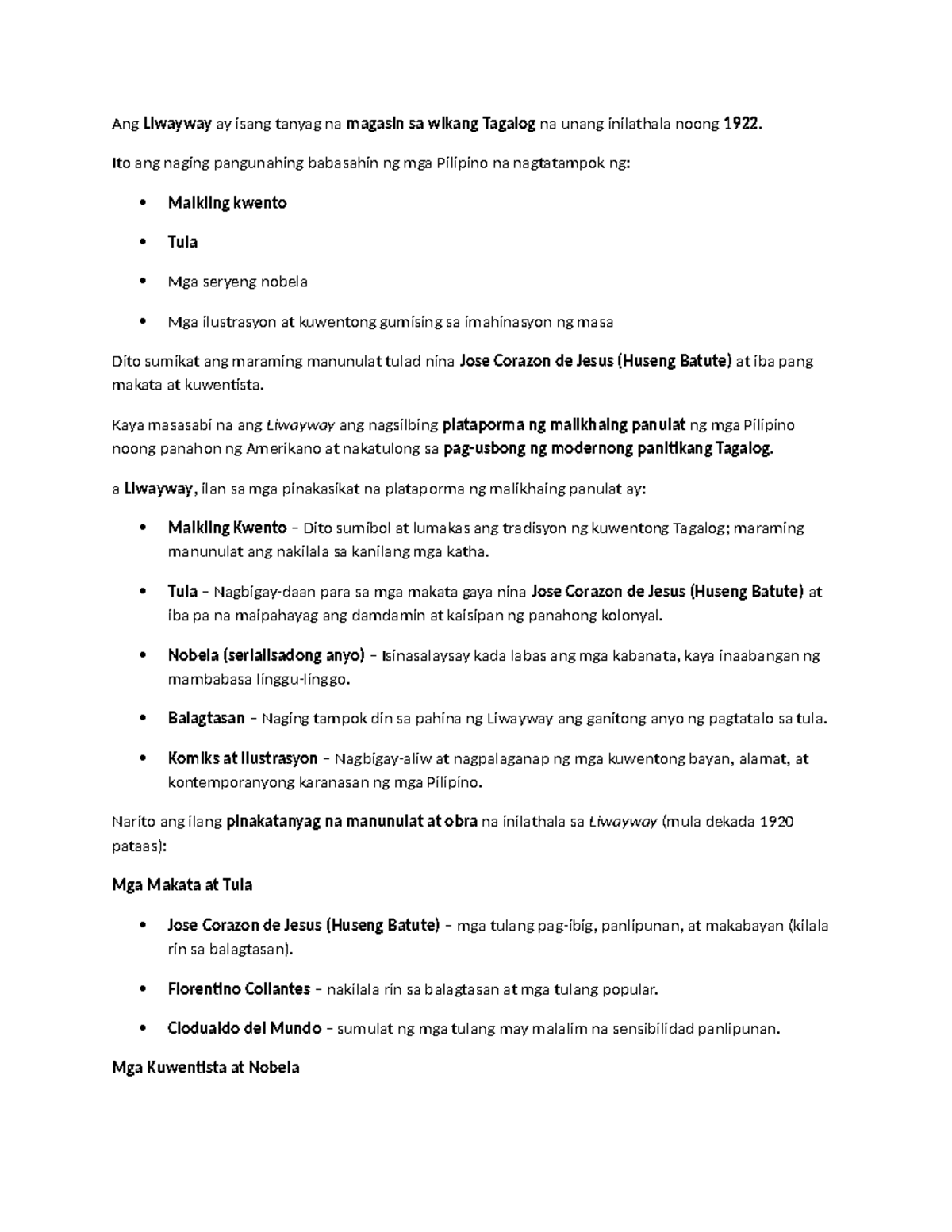 Ang Liwayway: Isang Pagsusuri sa Makasaysayang Magasin ng mga Pilipino - Studocu