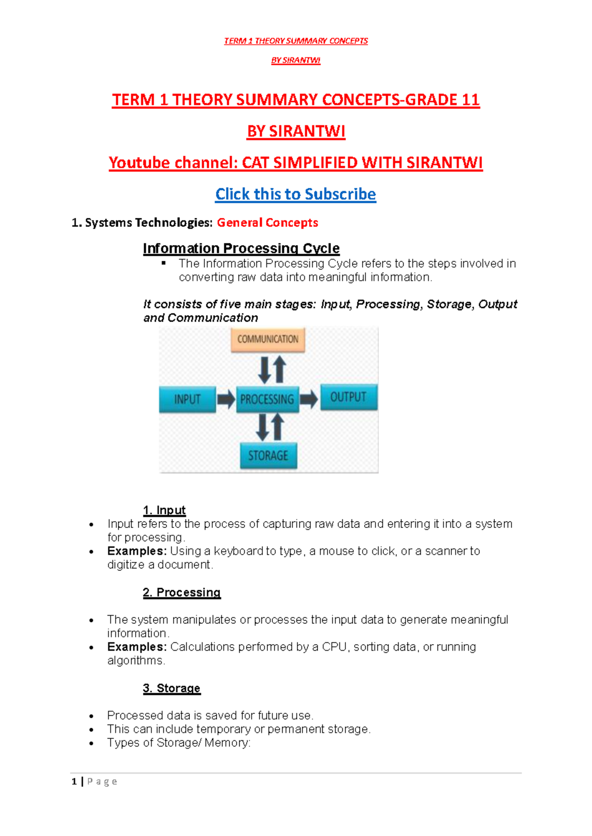TERM 1 Theory Concepts Summary - Grade 11 Computer Science Notes - Studocu