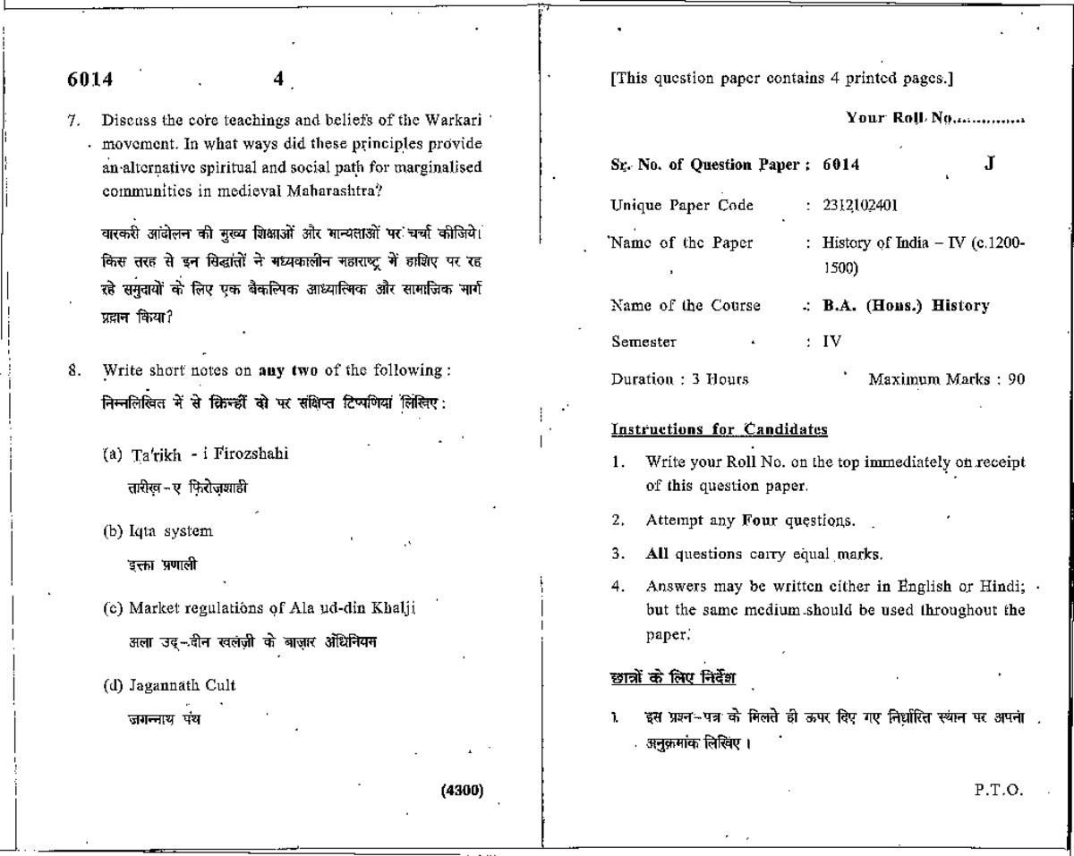 6014 BA (H) History Sem 4 PYQ 2025: Warkari Movement Insights - Studocu