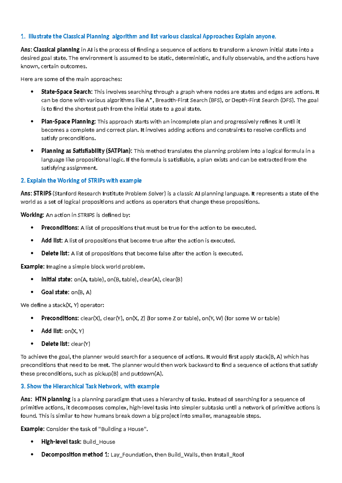 AI 5th Assignment - Classical Planning & Reasoning Notes - Studocu