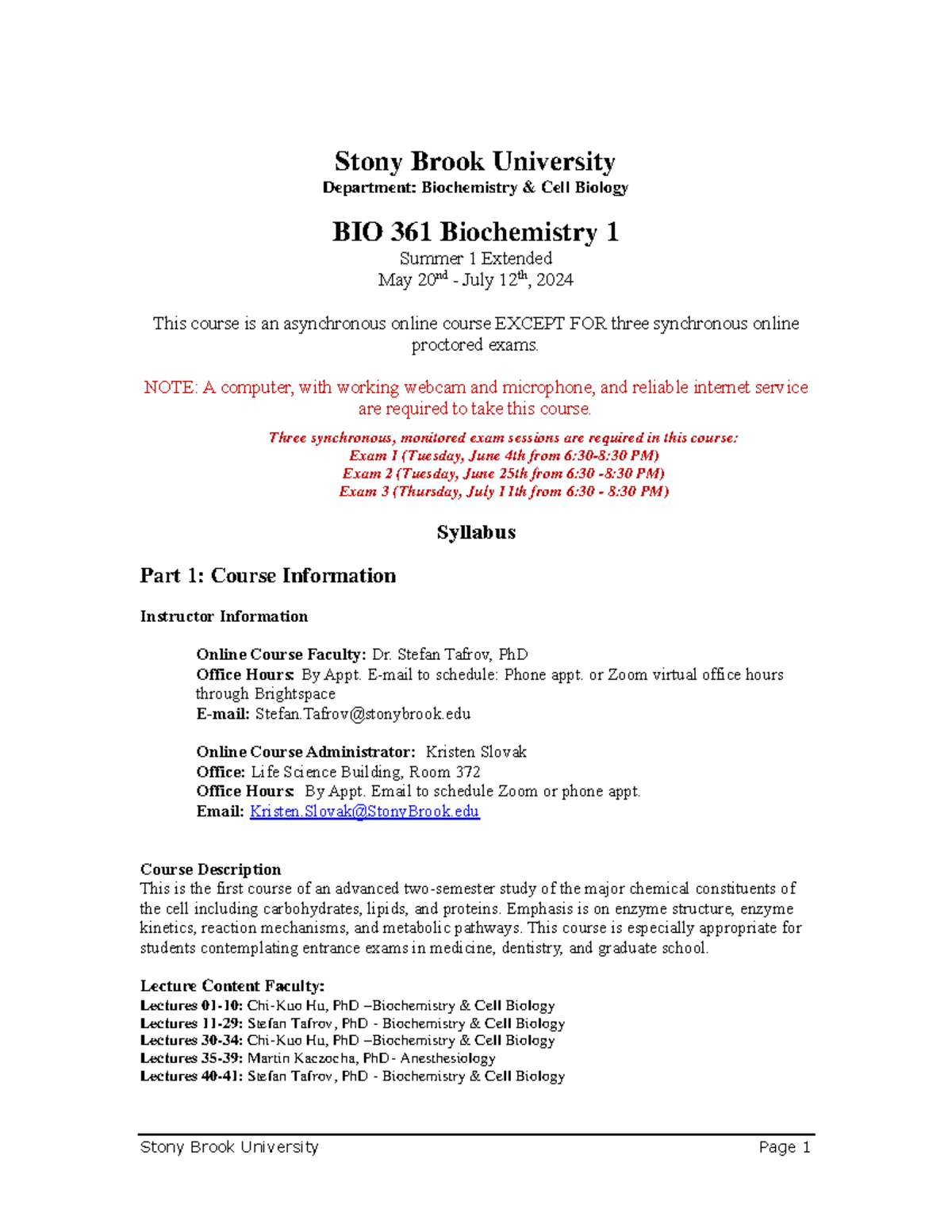 BIO 361 Syllabus & Course Schedule for Summer 2024 (Extended) - Studocu