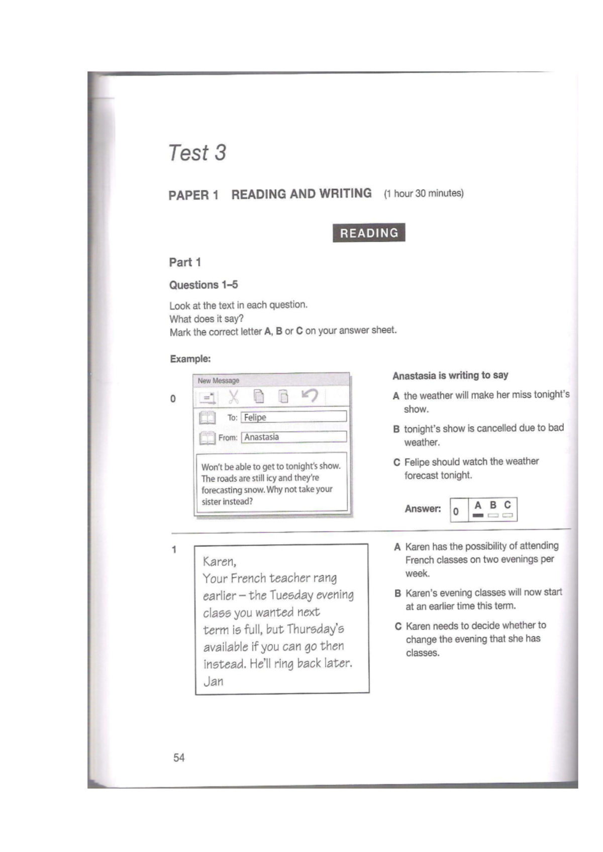 Test 3 PAPER 1 READING AND WRITING - Lesson 08 Review - Studocu