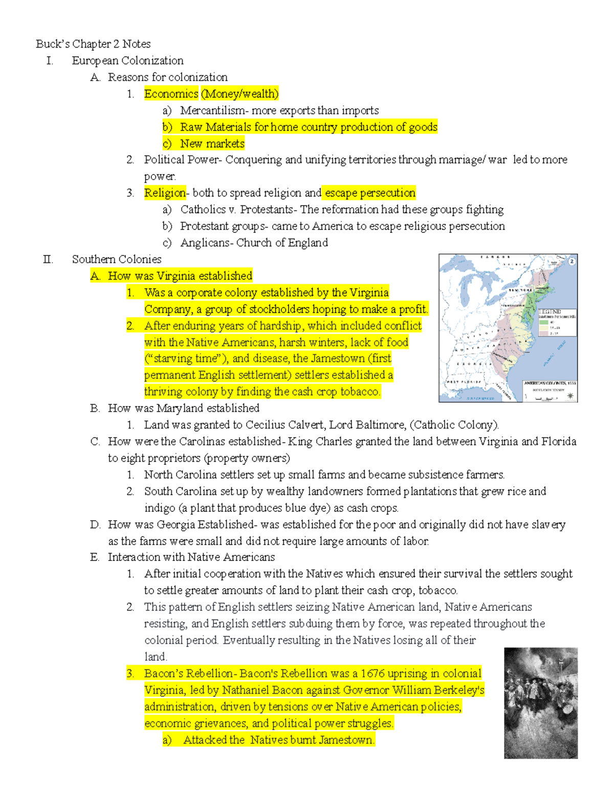 Buck's Chapter 2 Notes - copy - Buck’s Chapter 2 Notes I. European ...