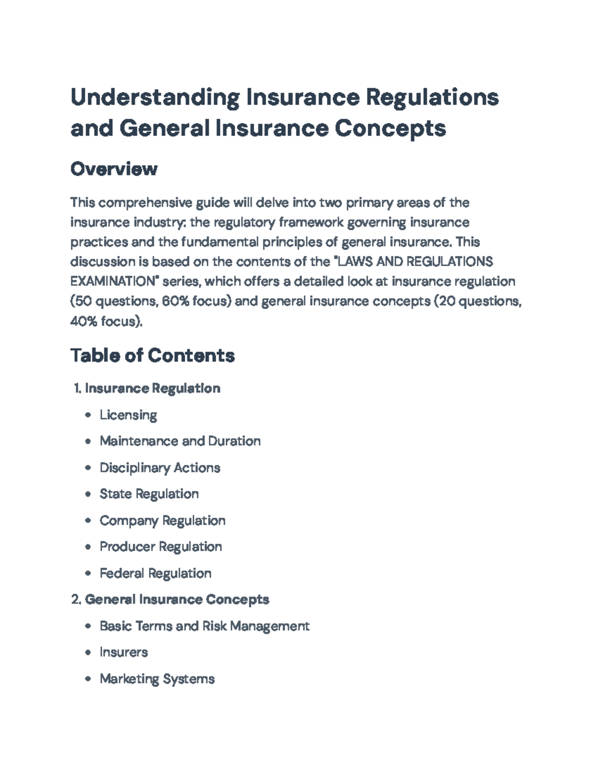 Understanding Insurance Regulations and General Insurance Concepts ...