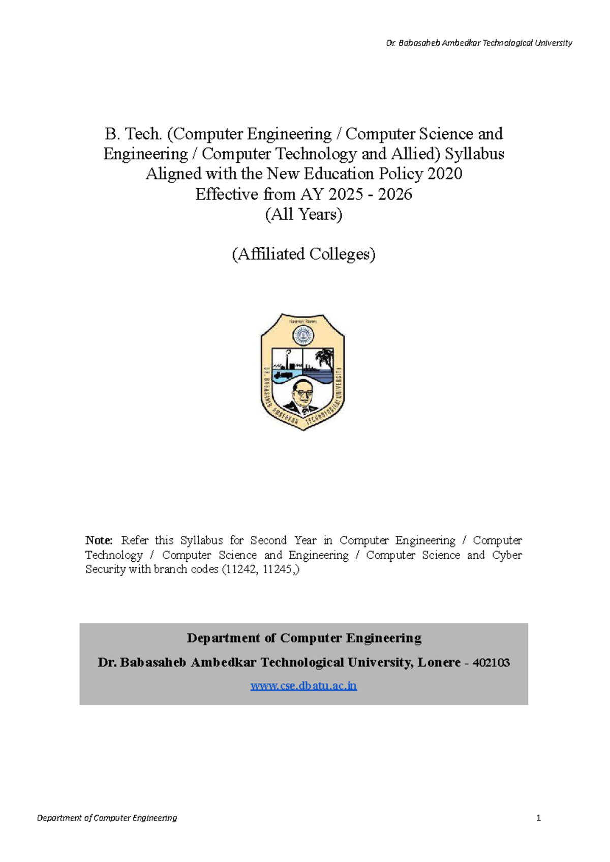 B.Tech CSE Syllabus Aligned with NEP 2020 (AY 2025-2028) - Studocu