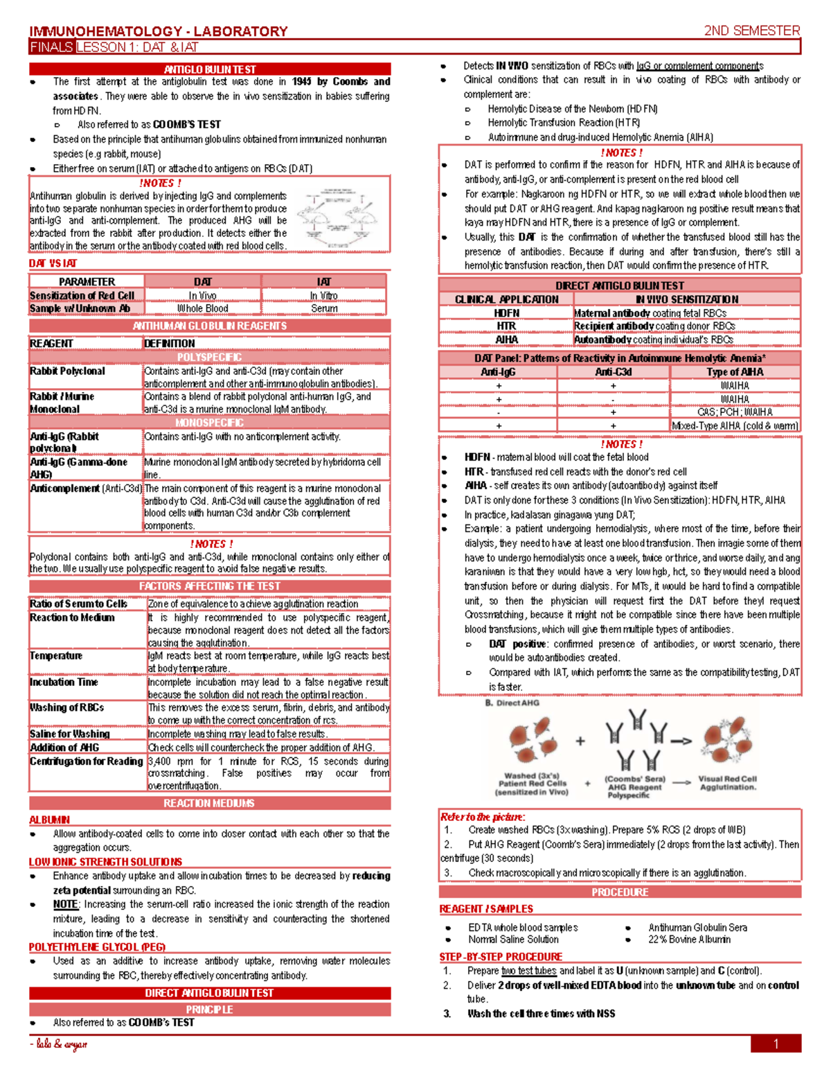 2ND SEMESTER IMMUNOHEMATOLOGY LAB FINALS: DAT & IAT Overview - Studocu