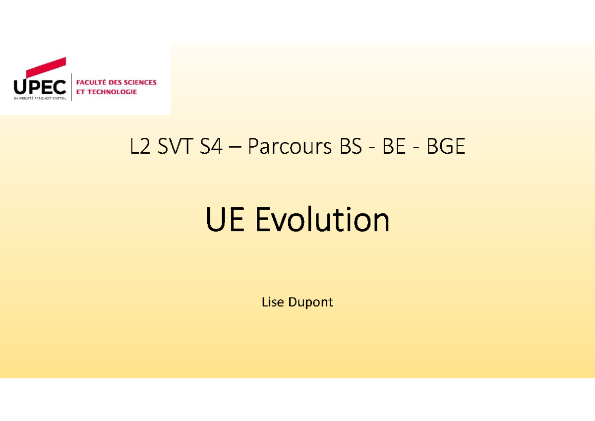 CM1-évolution - CM1 d'évolution 2024/2025 - L2 SVT S4 – Parcours BS - BE - BGE UE Evolution Lise ...