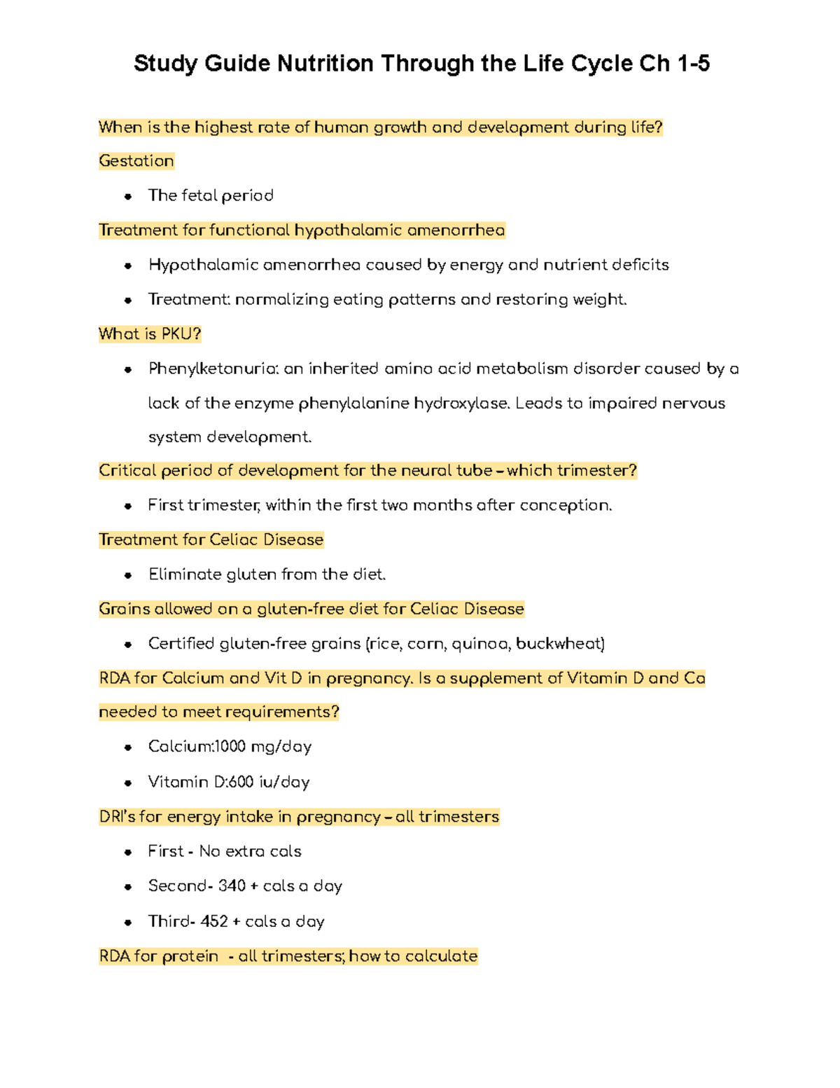 Study Guide: Nutrition Through the Life Cycle (Ch 1-5) Insights - Studocu