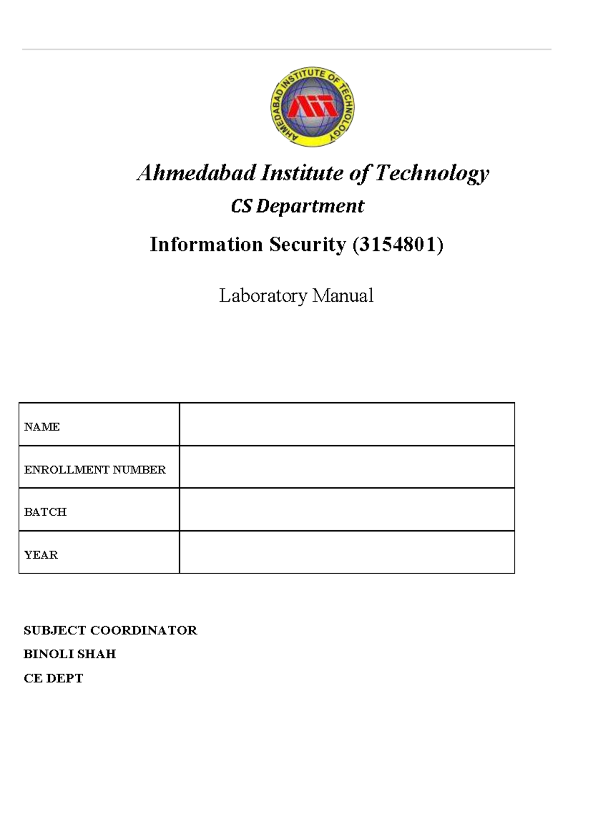 CS 3154801 Information Security Lab Manual - Studocu