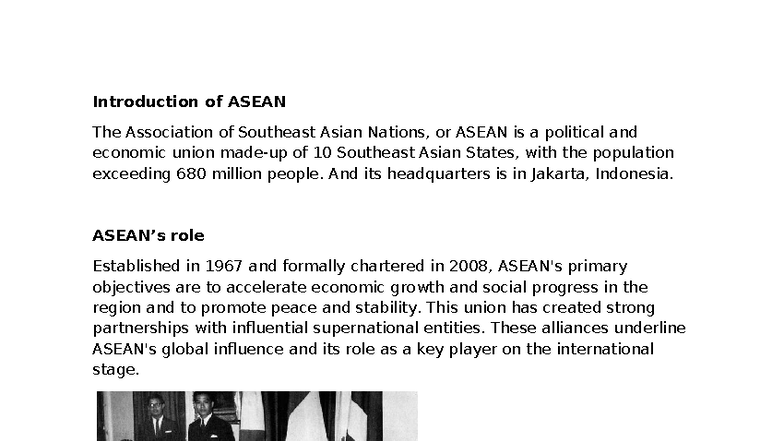 Introduction to ASEAN: History, Achievements, and Impact - Studocu