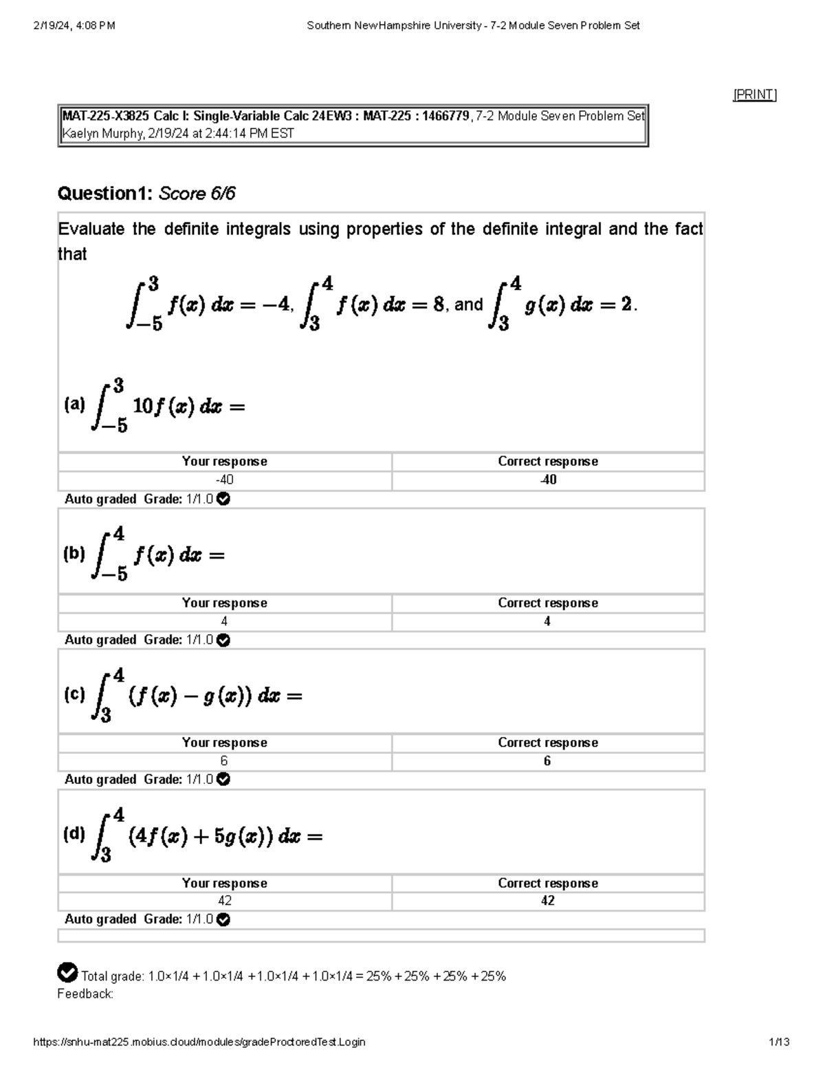 Southern New Hampshire University - MAT-225-X3825 Calc I 7-2 Problem ...