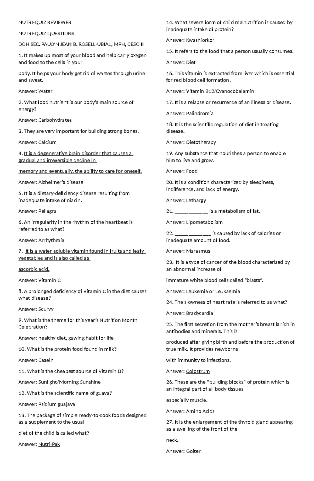 NUTRI-QUIZ 2024: Nutrition Month Quiz Bee Reviewer Guide - Studocu