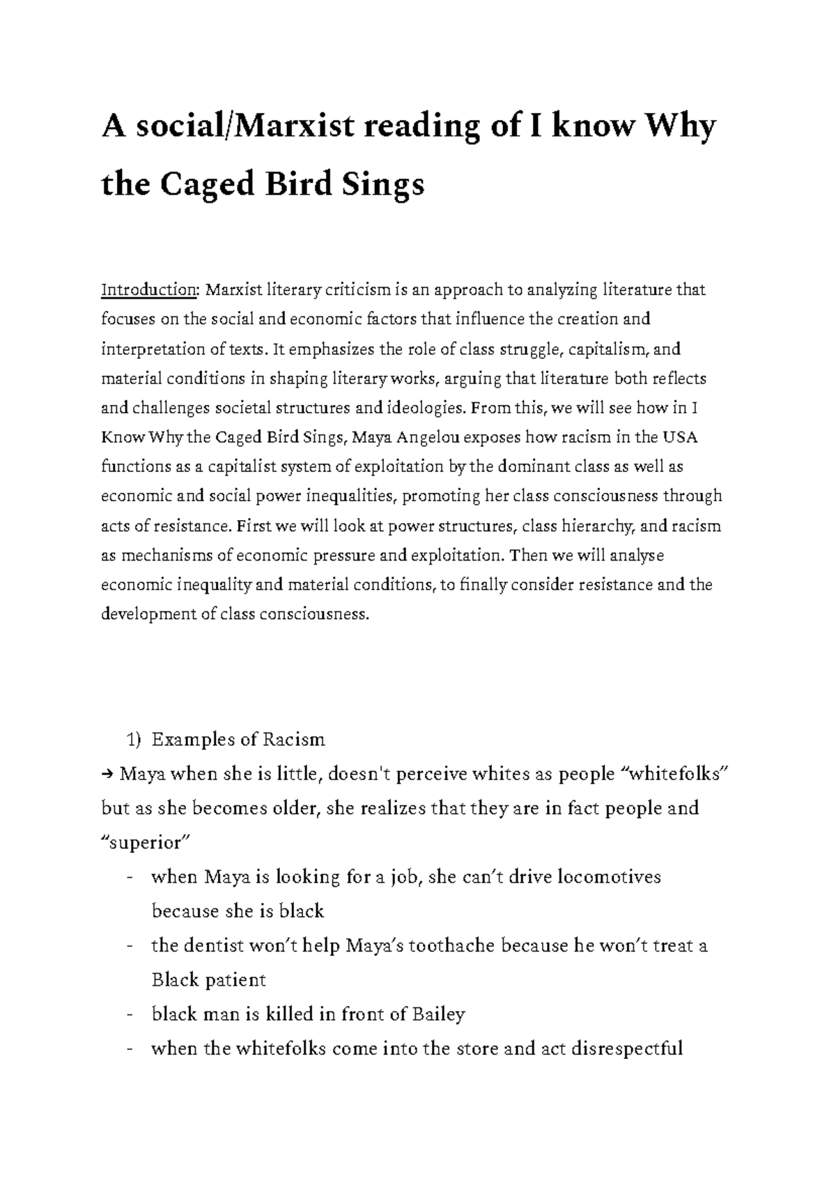 A Social Marxist Analysis of "I Know Why the Caged Bird Sings" - Studocu